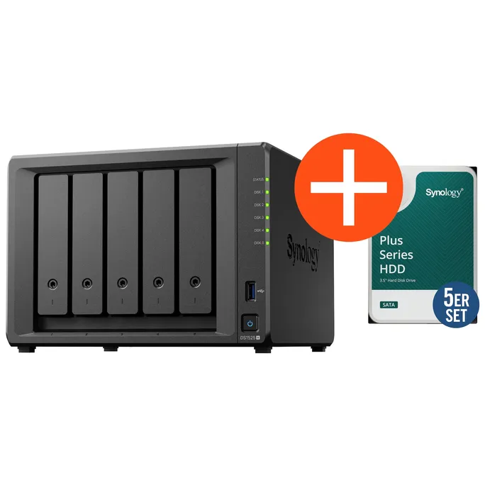 Synology DS1525+ NAS System 5-Bay 40 TB inkl. 5x 8 TB Synology HDD HAT3320-8T