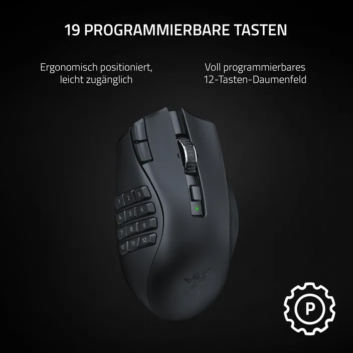 RAZER Naga V2 Hyperspeed - Ergonomische kabellose MMO-Gaming-Maus mit ...
