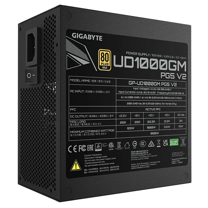 GIGABYTE UD1000GM PG5 V2 1000W ATX Netzteil, 80+ Gold, PCIe5.1, ATX3.1 ...