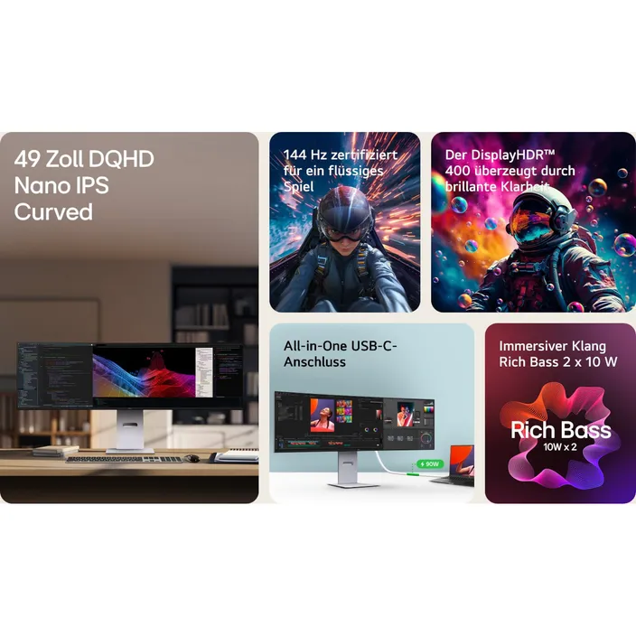 LG UltraWide 49U950A-W 49 Zoll DQHD Curved Nano IPS LED 32:9 144 Hz ...